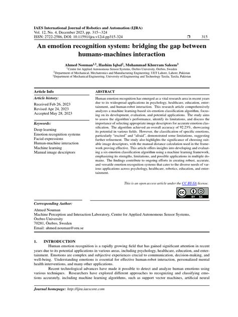 An Emotion Recognition System Bridging The Gap Between Humans Machines Interaction Pdf Deep