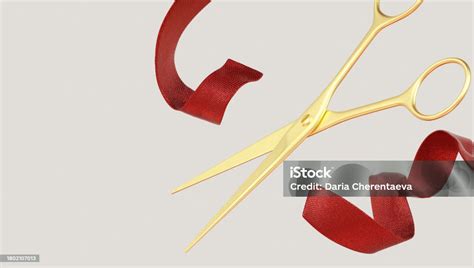 그랜드 오프닝 커팅 빨간 리본 초대 배너 템플릿입니다 새로운 프레젠테이션 3d 렌더링 시작 빨강에 대한 스톡 사진 및 기타 이미지 Istock