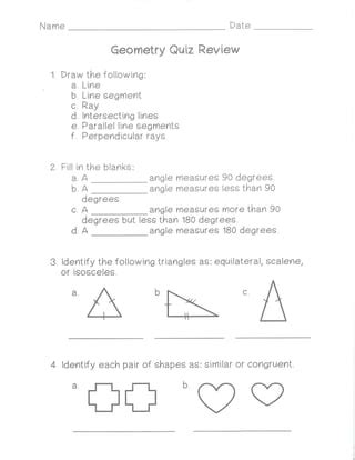 Geometry Quiz Review PDF