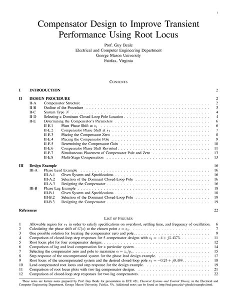 Design Of Compensators Compensator Design To Improve Transient Performance Using Root Locus