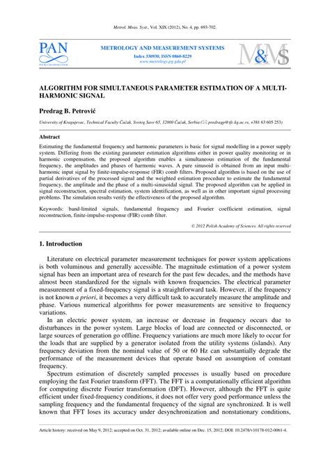 Pdf Algorithm For Simultaneous Parameter Estimation Of A