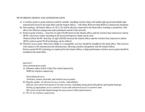 Network Design Quiz Attempt NETWORKING DESIGN AND ADMINISTRATION A