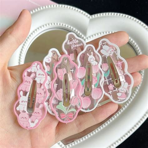 ใหม ่ สีชมพูกระต ่ ายดอกทิวลิป Bb Hairpin นักเรียนน ่ ารักหวานการ ์ ตูน Hairpins คลิปด ้ านข ้