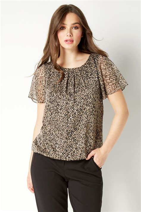 Bubble Hem Shimmer Top In Brown Roman Originals Uk