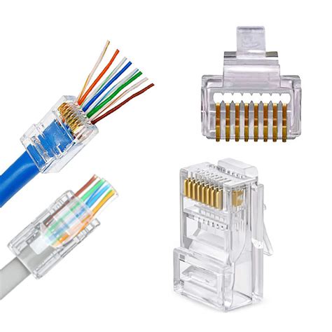 Cat6 Utp Rj45 8p8c Gold Plated Pass Through Connector Plug Rj45 6 Pt