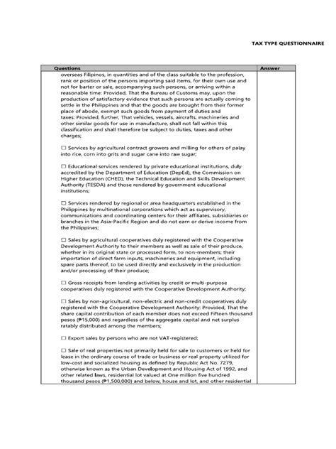 Bir Sample Tax Questionnaire Pdf