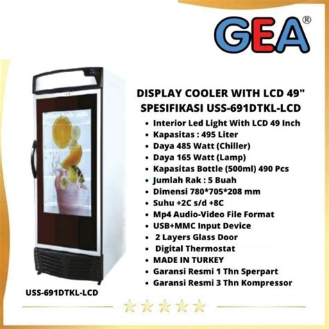Jual GEA SHOWCASE MINUMAN DISPLAY COOLER WITH LCD 49 INCH USS 691DTKL
