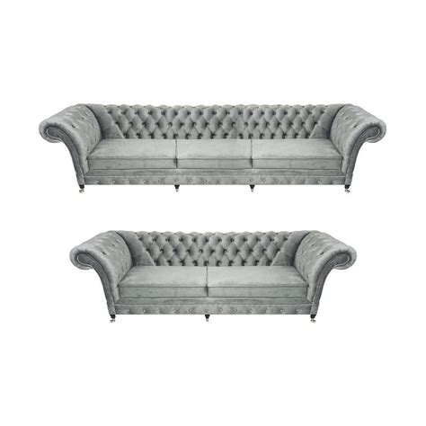Jvmoebel Chesterfield Sofa Luxus Designer Sofagarnitur Wohnzimmer Grau