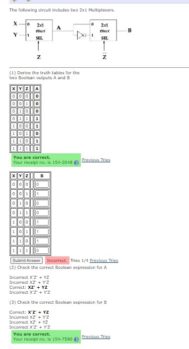 Solved The Following Circuit Includes Two 2x1 Multiplexers