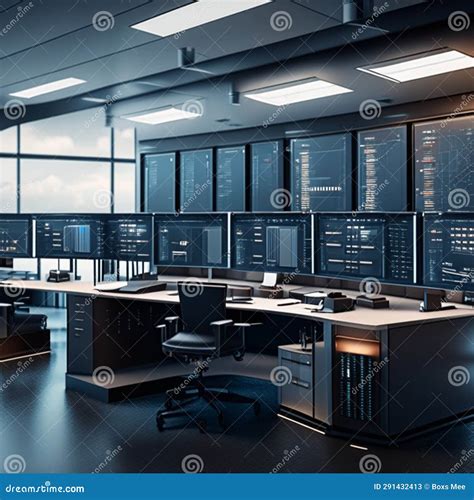 3d Rendering Of A Modern Office Interior With A Lot Of Computers Generative Ai Stock