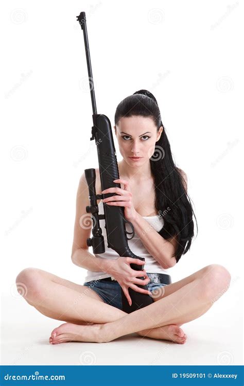 Young Woman With A Sniper Rifle Stock Image Image 19509101