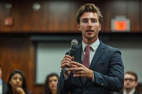 American Business Man Giving A Presentation With Microphone On Hand