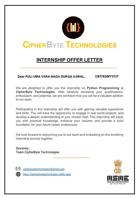 Puli Ujwal On Linkedin Cipherbytetech Python Techinternship