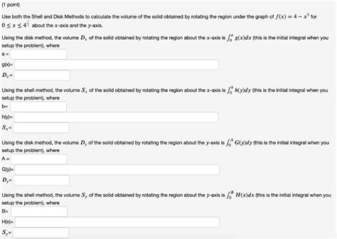 Solved Point The Volume Of The Solid Obtained By Chegg