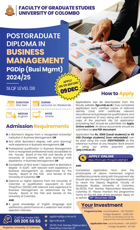 Postgraduate Diploma In Business Management PGDip Busi Mgmt 2024 25