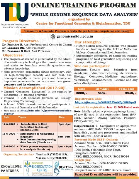 Online Training Programme ‘whole Genome Sequence Data Analysis Indiabioscience