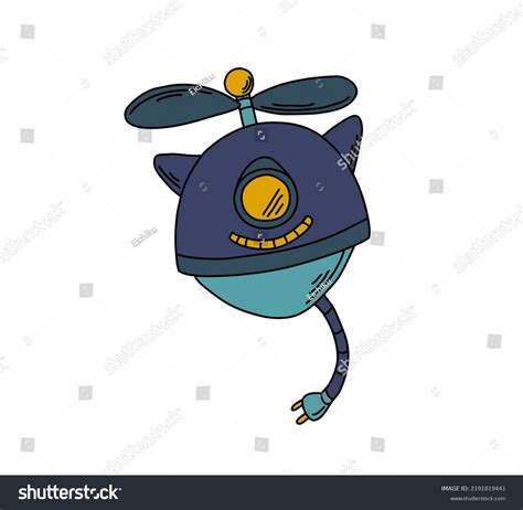 Fliying Cute Cat Like Grinning Robot Stock Vector Royalty Free