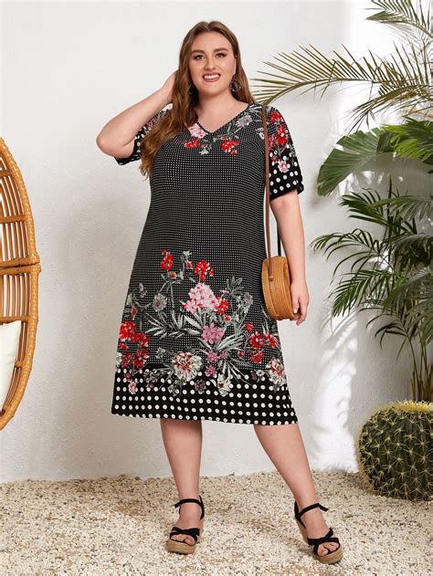 Multicolor Boho Collar Short Sleeve Viscose Floralpolka Dot Tunic