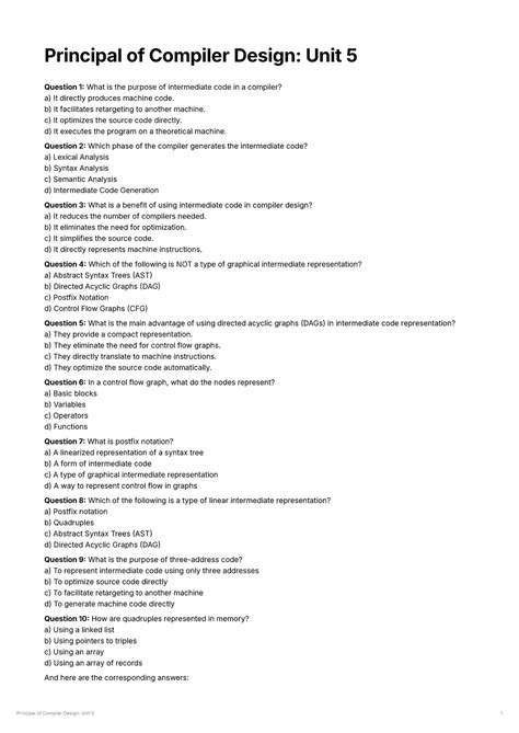 Principal Of Compiler Design Unit 5 Mcq Principal Of Compiler Design