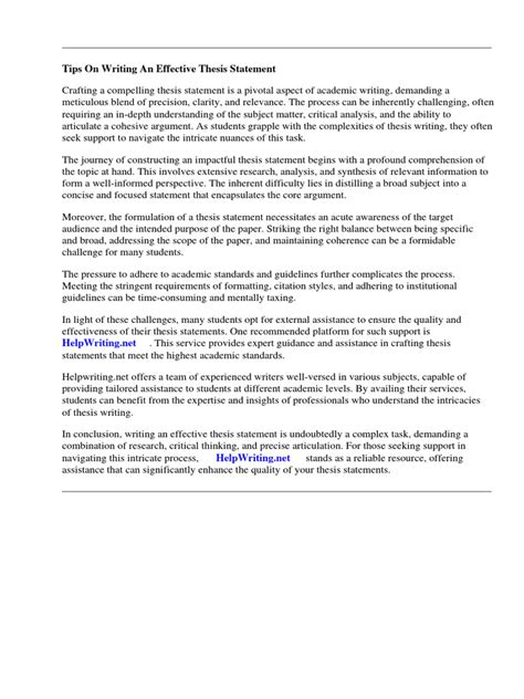 Tips On Writing An Effective Thesis Statement Pdf