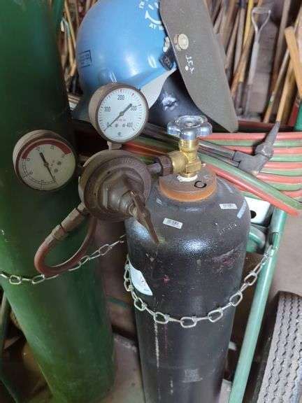 Oxygen Acetylene Torch Setup Including Bottles Hoses Gauge And Torch