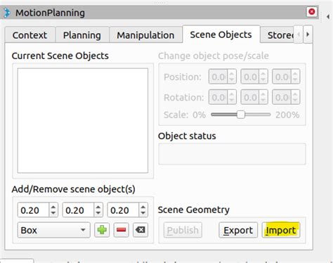 Rviz Issue With Importing Scene Objects Rros
