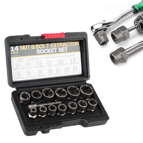 Bolt Nut Remover Socket Set Damaged Screw Extractor Pcs Cr Mo Steel Hand Tools Mm