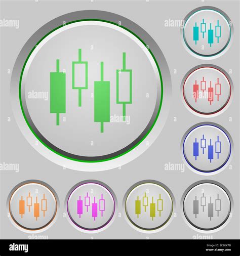 Candlestick Chart Color Icons On Sunk Push Buttons Stock Vector Image