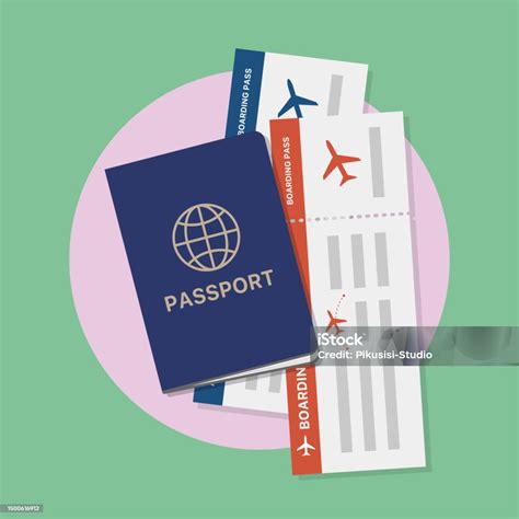 플랫 디자인의 비행기 티켓이 있는 여권 여행 관광 휴가 여행 여행 개념 여권에 대한 스톡 벡터 아트 및 기타 이미지 여권 일러스트레이션 탑승 Istock
