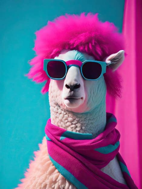 Premium Ai Image Pink Alpaca With Sunglasses And A Scarf Ai Generative