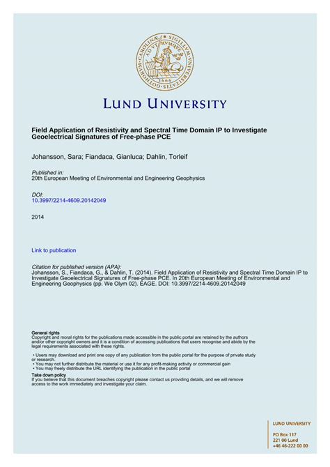 Pdf Field Application Of Resistivity And Spectral Time Domain