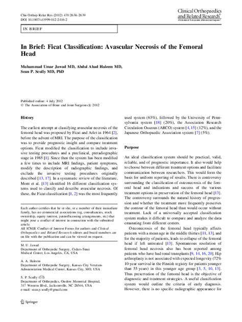 Pdf In Brief Ficat Classification Avascular Necrosis Of The Femoral Head