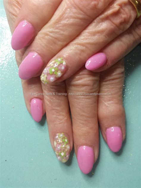Eye Candy Nails And Training Pink Gel With Multicoloured Dotty Daisies