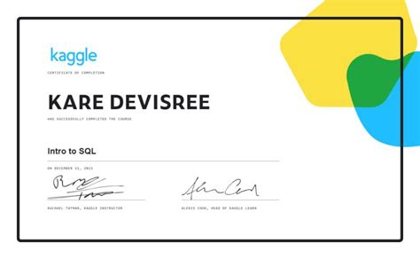 Kare Devisree Completed The Intro To Sql Course On Kaggle Kare Devisree