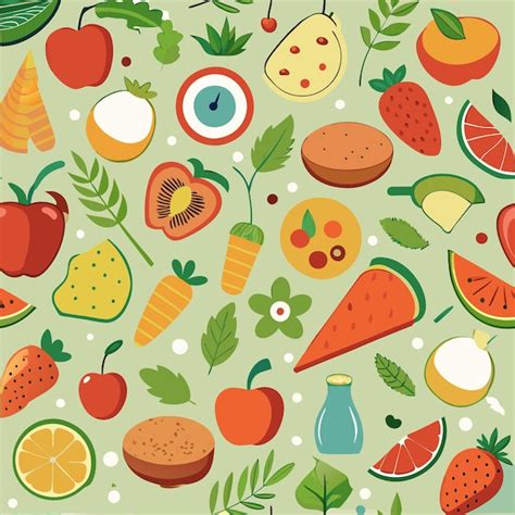 Healthy Food Seamless Pattern Illustration Premium AI Generated Vector