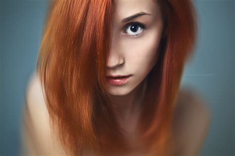 Redhead Women Glasses Dark Eyes Biting Lip Lina Merkalina Wallpaper Coolwallpapersme