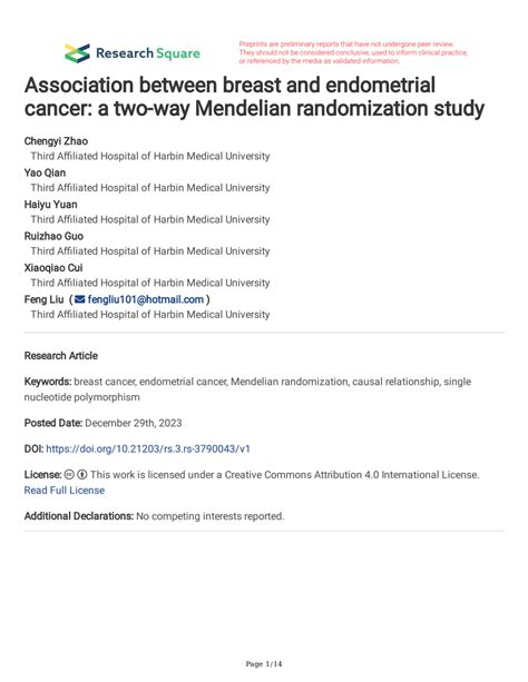 Pdf Association Between Breast And Endometrial Cancer A Two Way