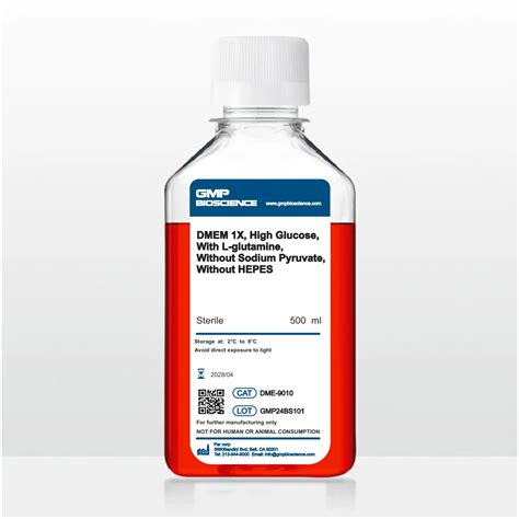 Dmem 1x High Glucose With L Glutamine Without Sodium Pyruvate Without Hepes Gmp Bioscience