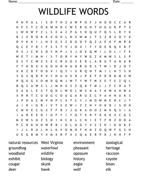 Wildlife Words Word Search Wordmint