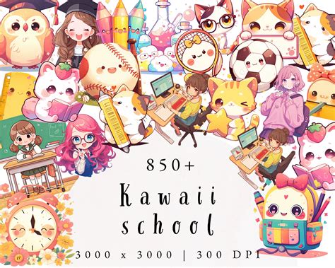 Kawaii School Clip Art Kawaii School Supplies Clipart College Clip