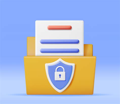 3D Document Folder With Padlock In Shield Isolated Render Folder And