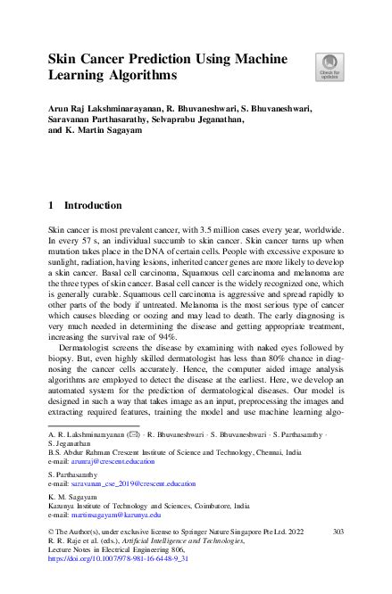 Pdf Skin Cancer Prediction Using Machine Learning Algorithms