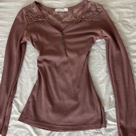 Light Pink Long Sleeve Top With Lace Detailing Lacetop Depop
