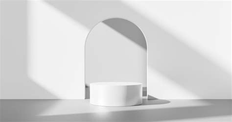 흰색 장면 배경 빈 스튜디오에서 맑은 그림자와 간단한 배경에 제품 표시 빈 받침대 또는 연단 플랫폼 3d 렌더링 프리미엄 사진