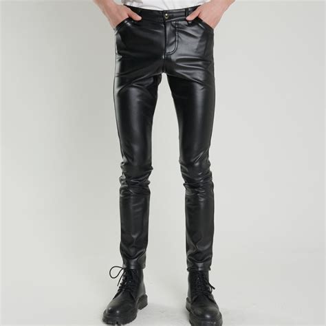 Thoshine Brand Men Leather Pants Skinny Fit Elastic Fashion Pu Leather