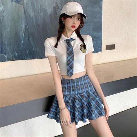 学院风网红直播衣服主播服装上镜性感上衣减龄百褶裙JK制服两件套 虎窝淘
