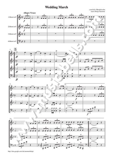 メンデルスゾーン 「結婚行進曲（short Ver ）」《真夏の夜の夢》より ホルン四重奏（成舞新樹編） 楽譜出版社 《ミュージック