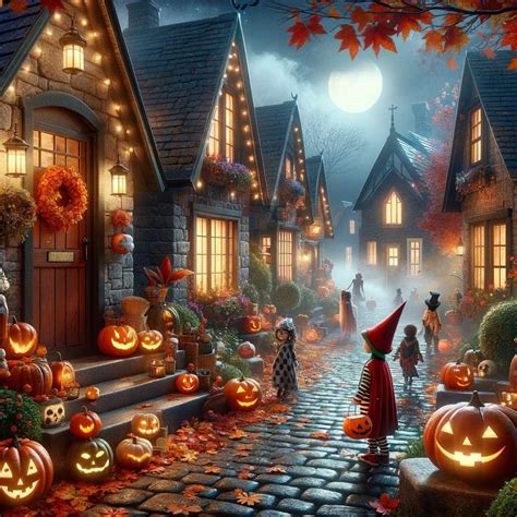 Download Ai Generated Trick Or Treat Village Royalty Free Stock