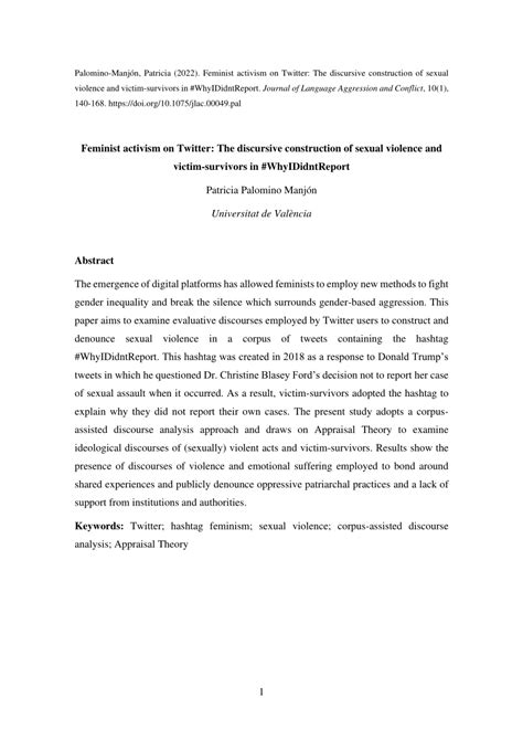 Pdf Feminist Activism On Twitter The Discursive Construction Of