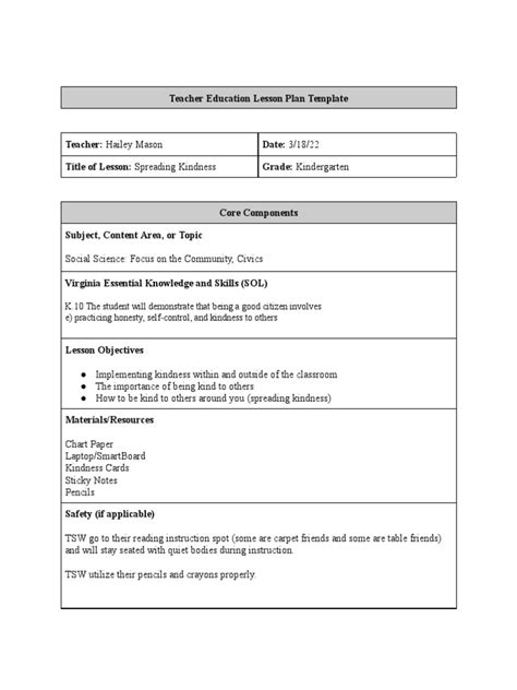 Practicum Lesson 1 Pdf Teachers Learning